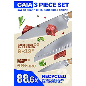 Dalstrong 3pc Knife Set - Gaia Series - Chef Knife, Santoku Knife, Paring Knife - High-Density Wood Fiber Handle - Gift Sustainable and Eco-friendly Kitchen - w/Sheaths