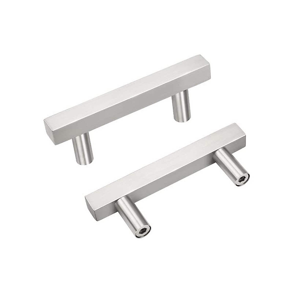 NIZADO 5 Pack Stainless Steel Cabinet Handles,2 1/2 Inch Satin Nickel Finish Drawer Pulls,Handles for Cabinets and Drawers,Square T Bar Cabinet Pulls, 4 Inch Overall Length