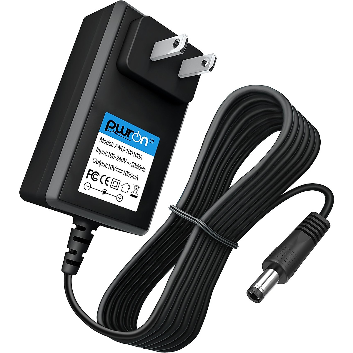 PwrON US Plug AC/DC 10V 1A Power Supply Adapter Wall Charger 5.5x2.1mm Center+