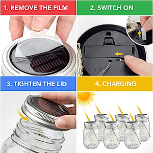 Mason Jar Solar Lights 30 LEDs, 6 Pack Hanging Solar Lights Outdoor, Waterproof Fairy Lights Solar Lanterns for Patio Garden, Hangers and Jars Included- Multicolor