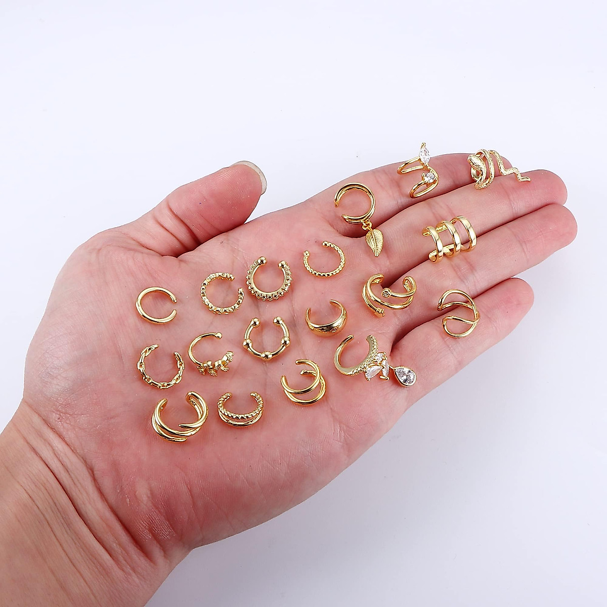 HAIAISO 18 Pcs Gold Ear Cuffs for Women Non Piercing Adjustable Ear Cuff Earrings Clip On Cartilage Helix Wrap Ear Jewelry Set…