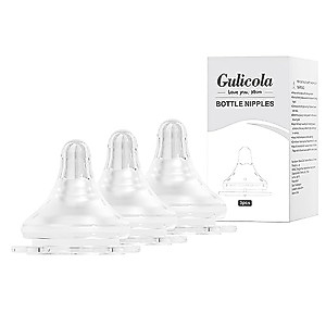 Gulicola Natural Flow Baby Bottle Silicone Nipple Level 1, Slow Flow (S), 1+ Months, 3 Counts (Pack of 1)