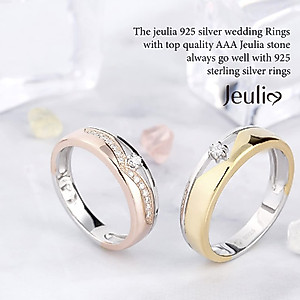 Jeulia Sterling Silver Couple Band for His and Her Two Tone Round Cut Matching Anniversary Wedding Diamond rings Engraving Jewelry Set Valentine Day with Gift Box (Couple rings, Customized)