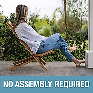 CleverMade Tamarack Folding Wooden Outdoor Chair -Stylish Low Profile Acacia Wood Lounge Chair for the Patio, Porch, Lawn, Garden or Home Furniture - Cinnamon