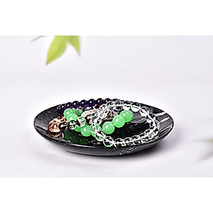 AMOYSTONE Morocco Fossil Bowls Natural Decorative Bowls Orthoceras Fossil Plate Round Stone Tray Unique Quartz Decorative Fossil for Collection, Jewelry Plate, Home Decor 5.5"