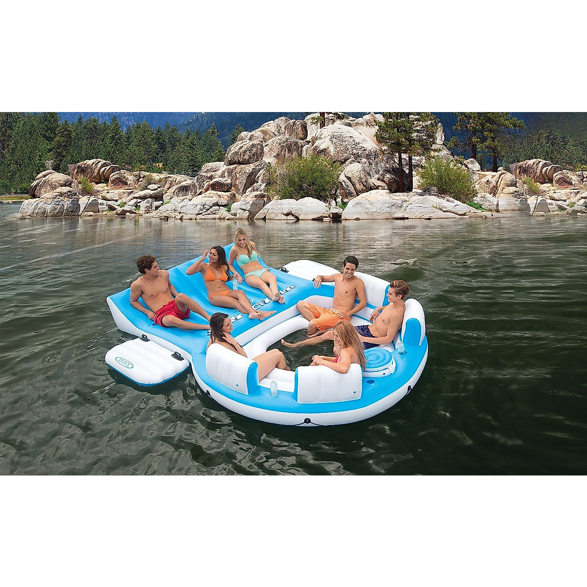 Intex Inflatable Splash N Chill Island Lake Raft Lounger for Up to 7 Adults and Wet Set Adhesive Vinyl Tube Repair Patch 6 Pack Kit