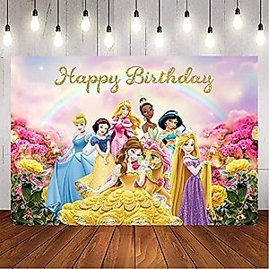 GCH Princess Themed Backdrop Colorful Princess for Girl Photography Background Baby Shower Princess Birthday Background (5X3FT)
