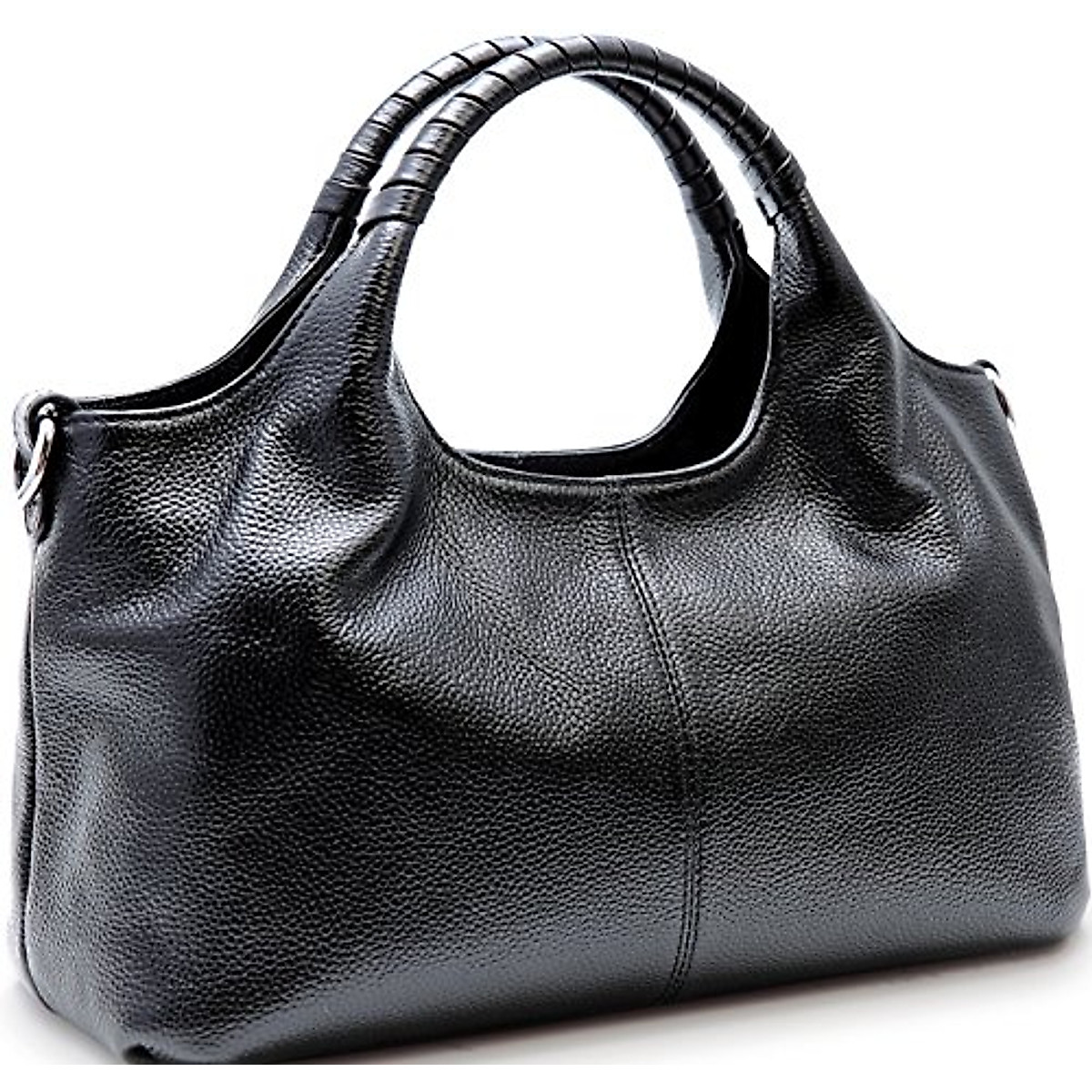 Iswee Womens Genuine Leather Handbags Tote Bag Shoulder Bag Top Handle Satchel Designer Ladies Purse Hobo Crossbody Bags (IR013-Black)