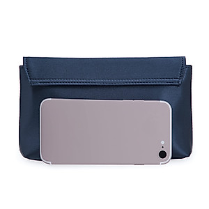 CHARMING TAILOR Evening Bag for Women Pleated Flap Satin Formal Purse Diamantes Brooch Embellished Clutch (Navy)