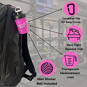 Shake Shot - Pink - 4oz Mini Shaker Bottle for Pre Workout, Creatine, & Small Scoop Supplements Carabiner & Shaker Ball Included