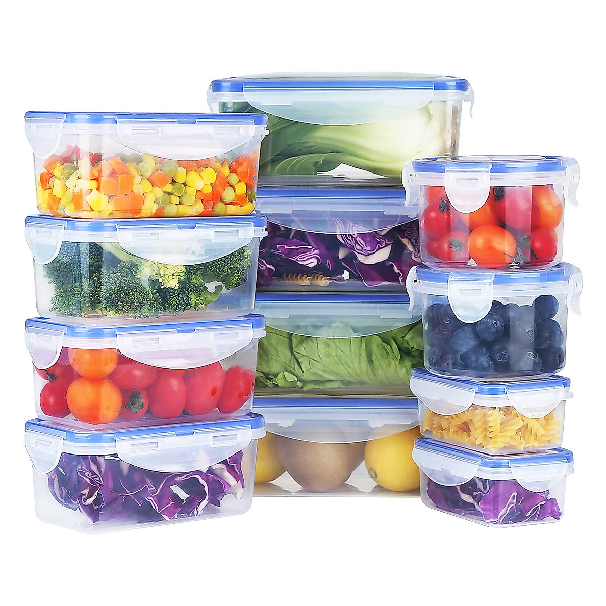 Tauno Clear Food Storage Containers with Lids, BPA Free Plastic Food Containers, Reusable Meal Prep Containers Food Containers for Lunch Boxes, 38 Cup /10 Quart Total, 12 Pack