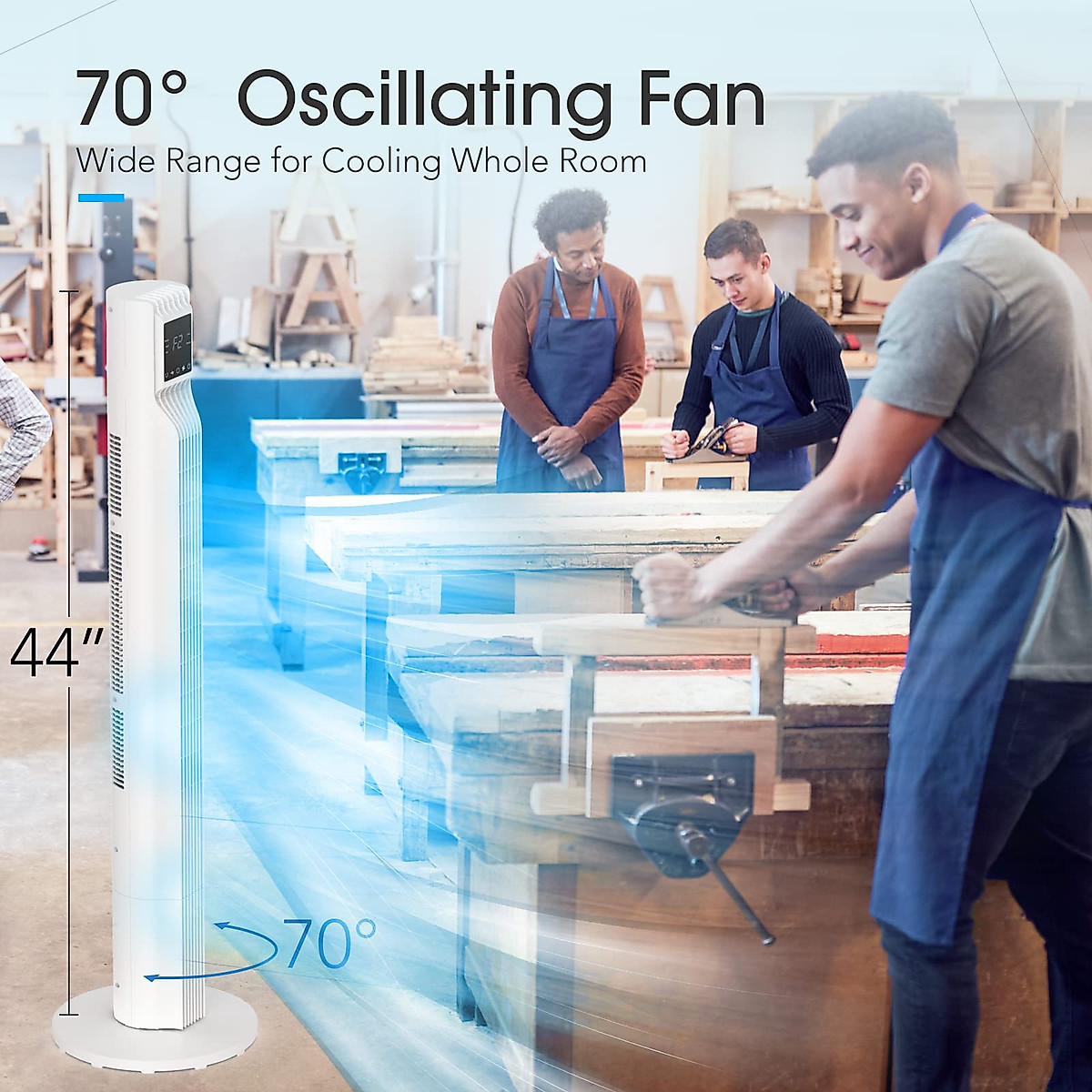 Tower Fan - 44’’ Oscillating Tower Fan with Remote Control, Quiet Bladeless Cooling Fan with 3 Modes, LED Display Stand Up Fan with 7.5h Timer, Indoor Standing Fan for Bedroom/Home Office Use