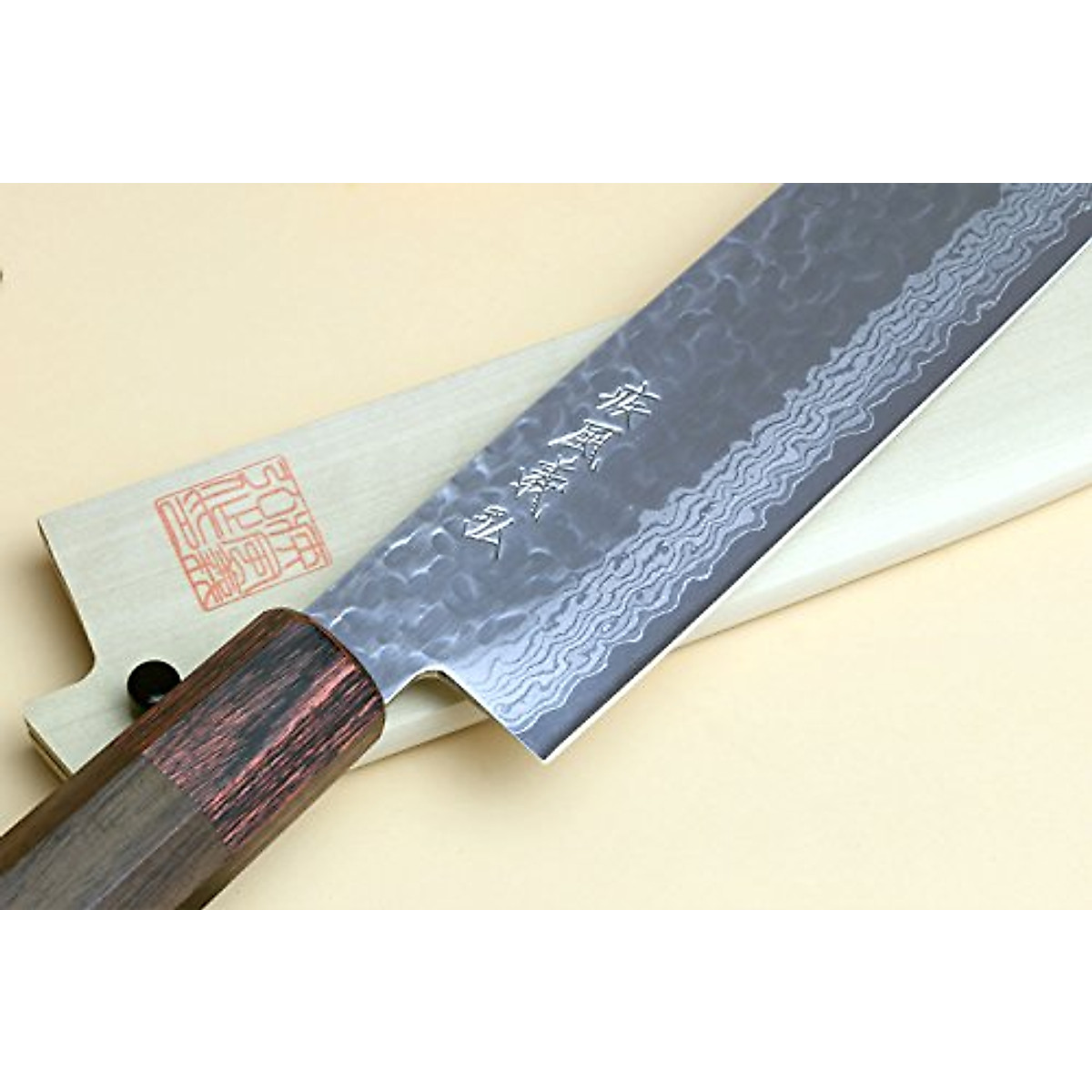 Yoshihiro VG-10 46 Layers Hammered Damascus Nakiri Japanese Vegetable Knife (6.5'' (165mm) Rosewood Handle)