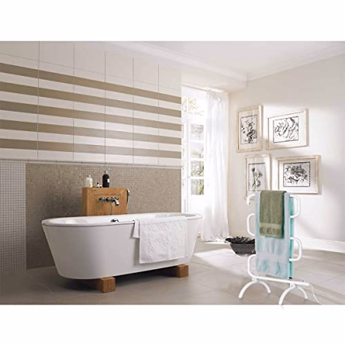 MAT EXPERT Wall-Mounted Towel Warmer, 120W Freestanding Heated Towel Rail, 5 Iron Bar Plug-in Heated Towel Drying Rack, Towel Dryer for Spa/Massage, Ideal for Bathroom/Kitchen