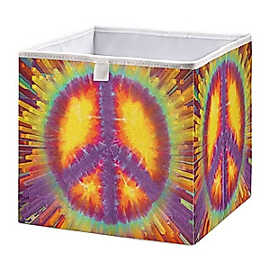 Tie Dye Peace Sign Storage Basket Storage Bin Rectangular Collapsible Shelves Basket Large Toy Chest Organizer for Home Office Dormroom