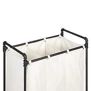 Real Home Innovations 028-28003 Modern Industrial Style 3 Section Laundry Sorter, 33.24” W x 17.10” D x 30.50”H, Satin Pewter