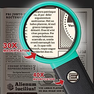 Dicfeos 30X 40X Magnifying Glass with Light and Stand, Non-Rechargeable, Folding Design 32 LED Illuminated Magnifying Glass for Close Work, Powered by Battery or USB(Green)
