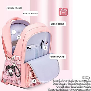 Kawaii Backpack with 18Pcs Accessories Anime Cartoon Anti-Theft Travel Aesthetic New Semester Gifts Bag with Cute Pins (Blue)