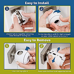 Child Safety Door Knob Cover (4 Pack) Hard-to-Remove Dual-Lock Door Handle Covers Locks for Kids - Reusable Baby Proof - Installs Easily, No Tools Needed