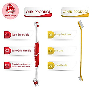 Pet Toothbrush for Dogs, Cats with Soft Bristles - Easy Teeth Cleaning & Dental Care, Non Slip Dual Head Dog Toothbrush - Choose Your Pack (Pack of 1)