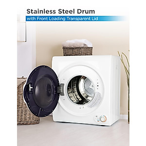 Commercial Care 3.5 Cu. Ft. Portable Dryer, 120V Electric Dryer for Clothes, Front Loading Dryer Machine Holds Up To 13.2 lbs. or 6 kg. of Laundry, Stainless Steel Drum, 1500 Watts, White