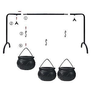 Hourleey Halloween Decorations, Set of 3 Witches Cauldron Serving Bowls on Rack, Black Plastic Hocus Pocus Candy Bucket Cauldron for Indoor Outdoor Home Kitchen Candy Holder Decor
