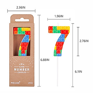 PHD CAKE Number 7 Building Block Birthday Cake Candle, Numeral Birthday Candles,Building Block Candles, Cake Topper Novelty Candle for Building Block Party