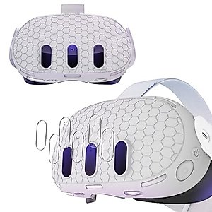 Orzero Soft Silicone Headset Cover Compatible for Quest 3, with 2 Sets 6 Packs Tempered Glass Camera Lens Protector Anti-Drop Strong Protection VR Gaming Accessories - White