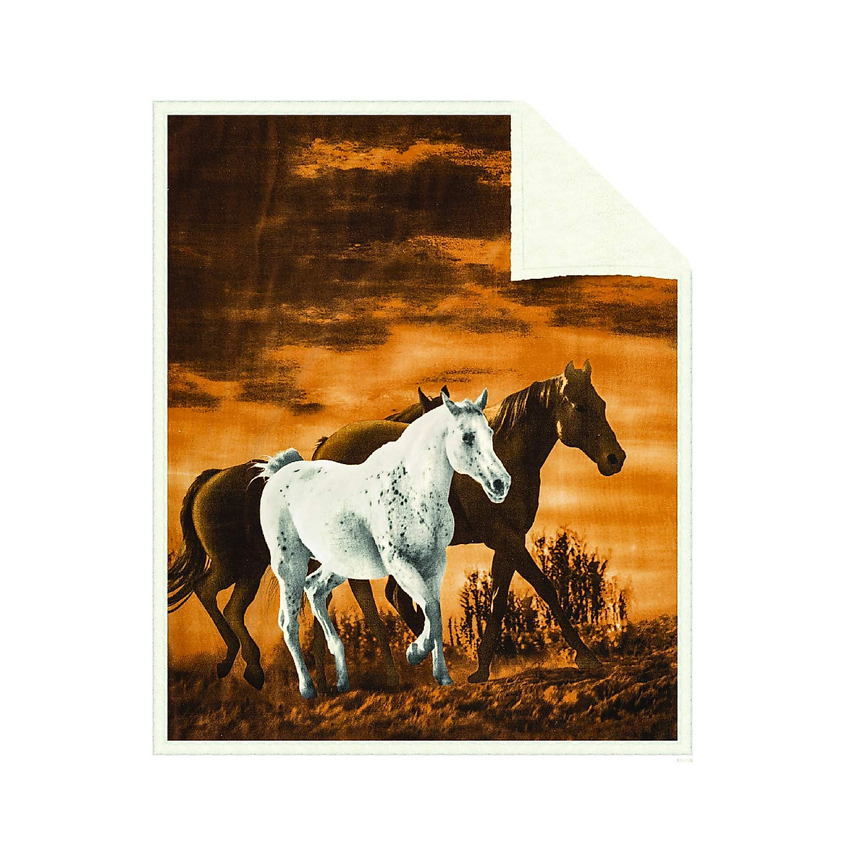 Fleece Sherpa Receiving Baby Blanket - Boys Girls Thick Soft Poly Double Layer Plush Minky Comfy Blankets for Infants Toddlers & Pets with Printed Wild Horses Imagery Throws Size 30" X 42"