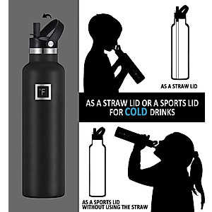 IRON °FLASK Straw Lid for Narrow Standard Mouth Insulated Sports Water Bottles, Standard Mouth, BPA Free, 2 Lids, 4 Straws, 2 Cleaning Brushes (Midnight Black)