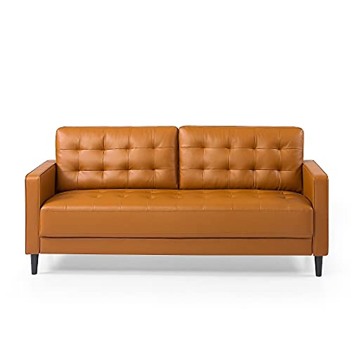 ZINUS Benton Faux Leather Sofa Couch, Easy, Tool-Free Assembly, Cognac