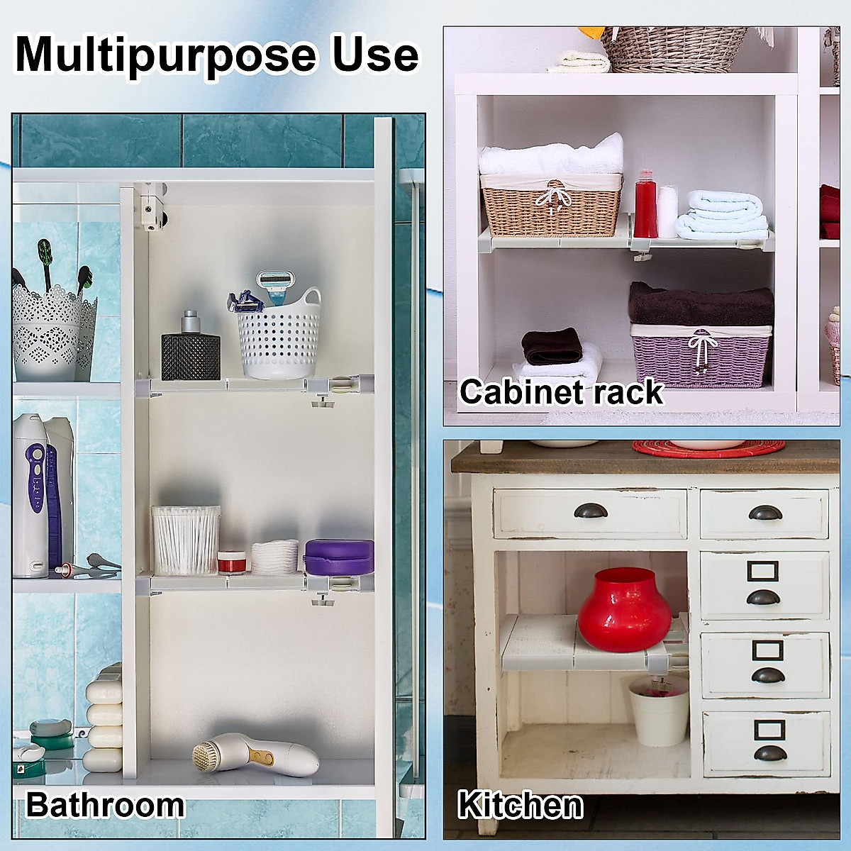 Gerrii 4 Pcs Adjustable Locker Shelf Organizer Scalable Layered Separator Storage Rack Shelf for Expandable Closet Tension Shelf and Rod for Cabinet Wardrobe Cupboard Kitchen Bathroom