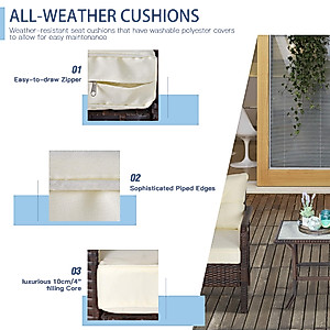 Outsunny 5-Piece PE Wicker Patio Furniture Set, Conversation Set with Outdoor Ottomans, Table & Chairs, Small Balcony Furniture for Apartments, Steel, Cream White