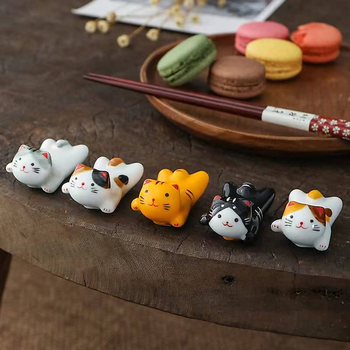 APULM Flying superman kitten tableware accessories Cute decoration Cat chopstick holder Miscellaneous goods Ceramic chopstick holder 5 pack Suitable for family, study, dining table, tavern.
