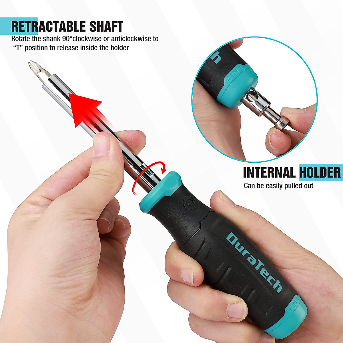 DURATECH Multi-bit Screwdriver Set, 18-in-1 Screwdriver with T-bar and Precision Screwdriver Stored in Shaft, Phillips/Slotted/Torx/Square, Professional All in One Tool Kit for Repairing