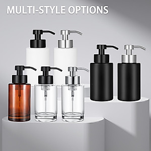 Foaming Soap Dispenser Set, 12 Oz Glass Hand Soap Dispenser with 304 Rust Proof Stainless Steel Pump, Waterproof Labels, for Bathroom Decor Kitchen College Dorm, Clear Silver Pump 2 Pack
