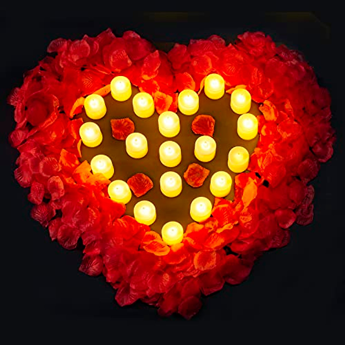 3000 PCS Artificial Silk Red Rose Petals and 20 PCS LED Candles Battery Flameless Flickering Candle Decoration for Romantic Night, Wedding, Event, Party, Decoration