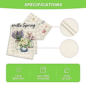 Artoid Mode Buffalo Plaid Lavender Vase Hello Spring Table Runner, Easter Summer Seasonal Anniversary Holiday Kitchen Dining Table Decoration for Indoor Outdoor Home Party Decor 13 x 72 Inch