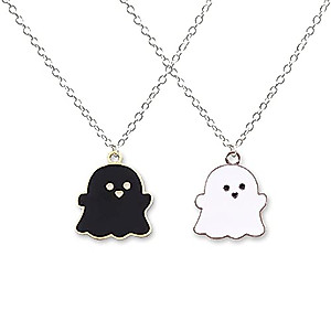 Kefley Halloween Ghost Necklace for Couples Friendship Necklace for 2 Best Friend Birthday Christmas Gifts for Bestie Halloween Themed Gifts for Bff Matching Necklaces