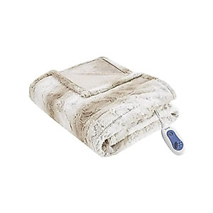 Beautyrest Zuri Reversible Faux Fur to Mink Electric Blanket, Auto Shut Off, Virtually Zero EMF, Multi Heat Setting, UL Certified, Machine Washable, Brown Throw 50x70