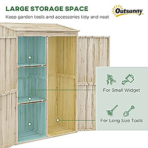 Outsunny Outdoor Storage Cabinet with 3 Shelves, Wooden Garden Shed with Magnetic Double Doors, Tall Vertical Tool Storage for Lawn Care Equipment, 47.25" x 22.5" x 72", Natural