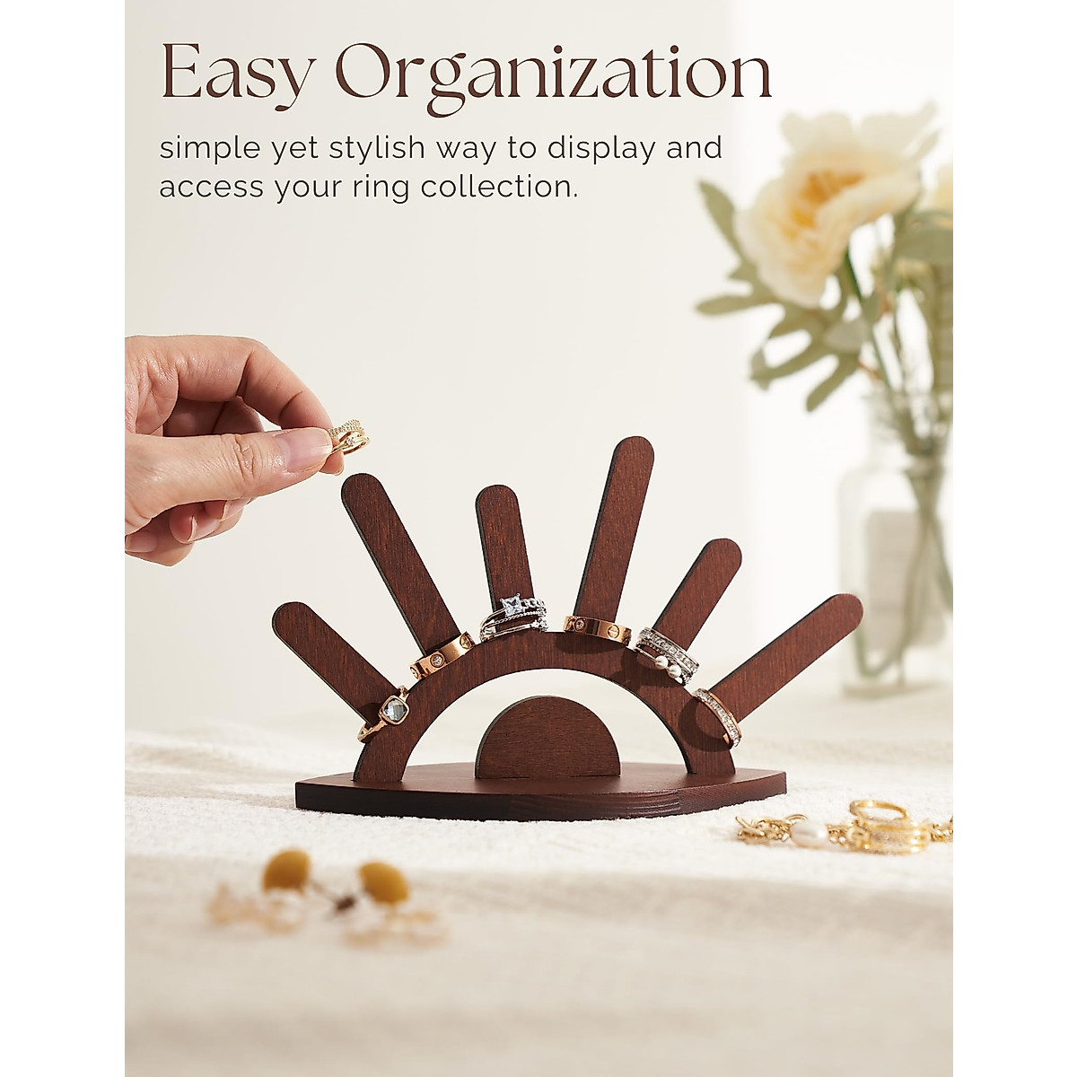 Oaque Wooden Ring Holder, Evil Eye Ring Display Wood Ring Stand, Cute Jewelry Display for Ring Display Stand, Christmas Birthday Engagement Gift for Women Her