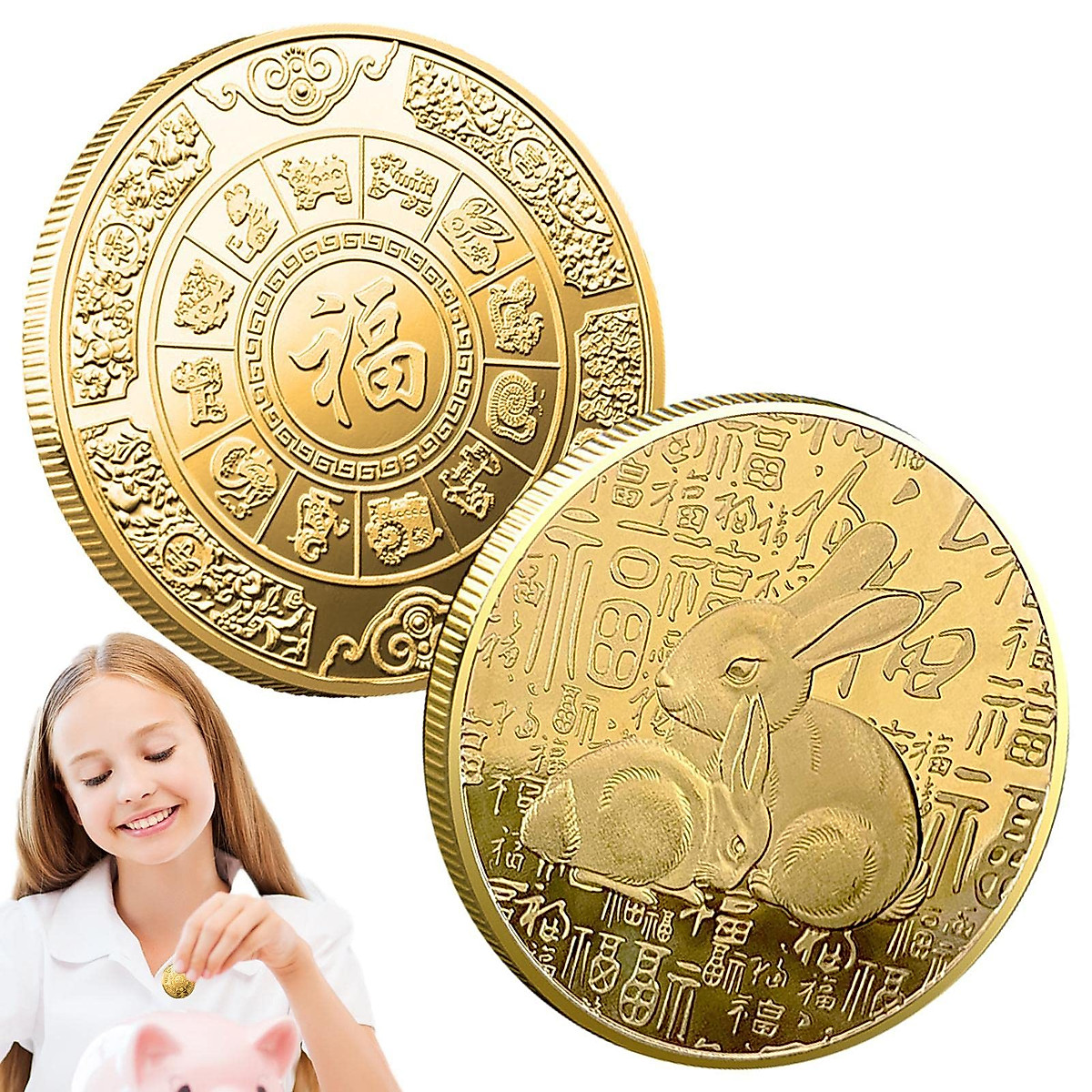 Chinese Zodiac Rabbit Commemorative, 2023 New Year of The Rabbit Uncirculated Coin, Collector Coin, for Collectors, Craft Decorations, Lucky Souvenir Gifts