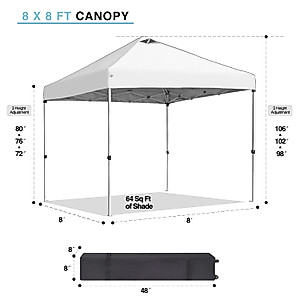 CAJECUS 8' x 8' Pop Up Canopy with Air Vent on The Top, Durable Easy Beach Canopy Tent, Waterproof Outdoor Canopy with 3 Adjustable Height, Roller Bag, 4 Sand Bags, 4 Ropes and 8 Stake