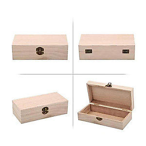 NA Unfinished wooden box, 8x4x2.3 inch storage box with hinge lid, small wooden box with rectangular souvenir and craft, craft DIY gift box, Wood color (002)
