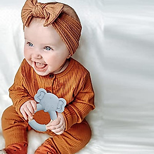 Animal Shape Baby Teething Toys, Teething Toys for Babies 12+ Months, Natural Wooden Teething Ring, Food-Grade Silicone, for Baby Teething Relief & Sensory Exploration, Easy to Grip (Elephant)