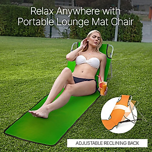 Portable Beach Mat Lounge Folding Chair – Folds Flat for Travel Adjustable Reclining Back – Outdoor Lightweight for Kids and Adults (Orange)