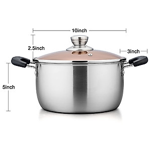 TeamFar Stock Pot 6 qt, Stainless Steel Stock Pasta Soup Pot with Lid, Double Bakelite Heat-Proof Handles & Tempered Glass Lid, Dishwasher Safe & Easy Cleanup, Non-Toxic & Healthy