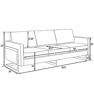 LeisureMod Lincoln Modern Mid-Century Upholstered Velvet 83" Sofa with Gold Frame, Purple