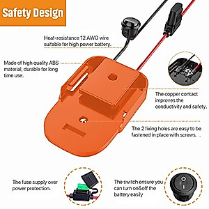 Power Wheel Adapter with Fuse & Switch, Secure Battery Adapter for Ridgid AEG 18V Hyper Lithium Battery, with 12 Gauge Wire,Good Power Convertor for DIY Ride On Truck,Robotics,RC Toys and Work Lights
